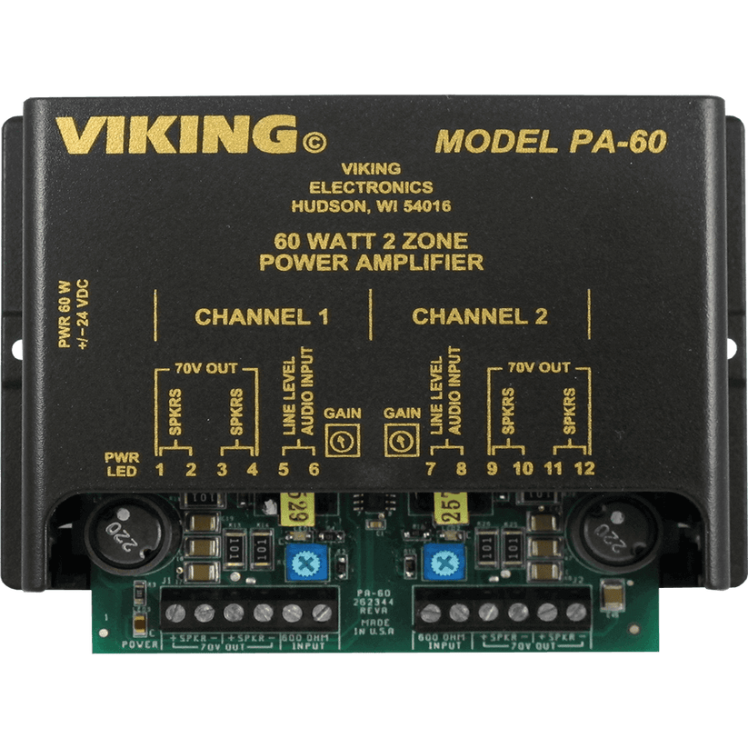 Viking PA-60 60 Watt Compact Two Zone Amplifier – vikingtelecomsolutions